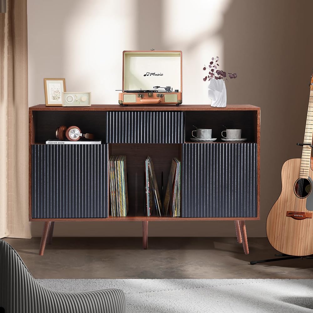 Amazon.com: Mid-Century Modern Record Player Stand - Double Wide with ...