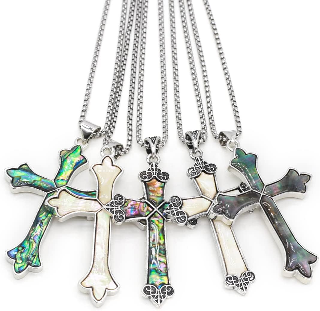 Amazon.com: QSLLER 3pcs Natural Abalone Shell Pendant Necklace Cross ...