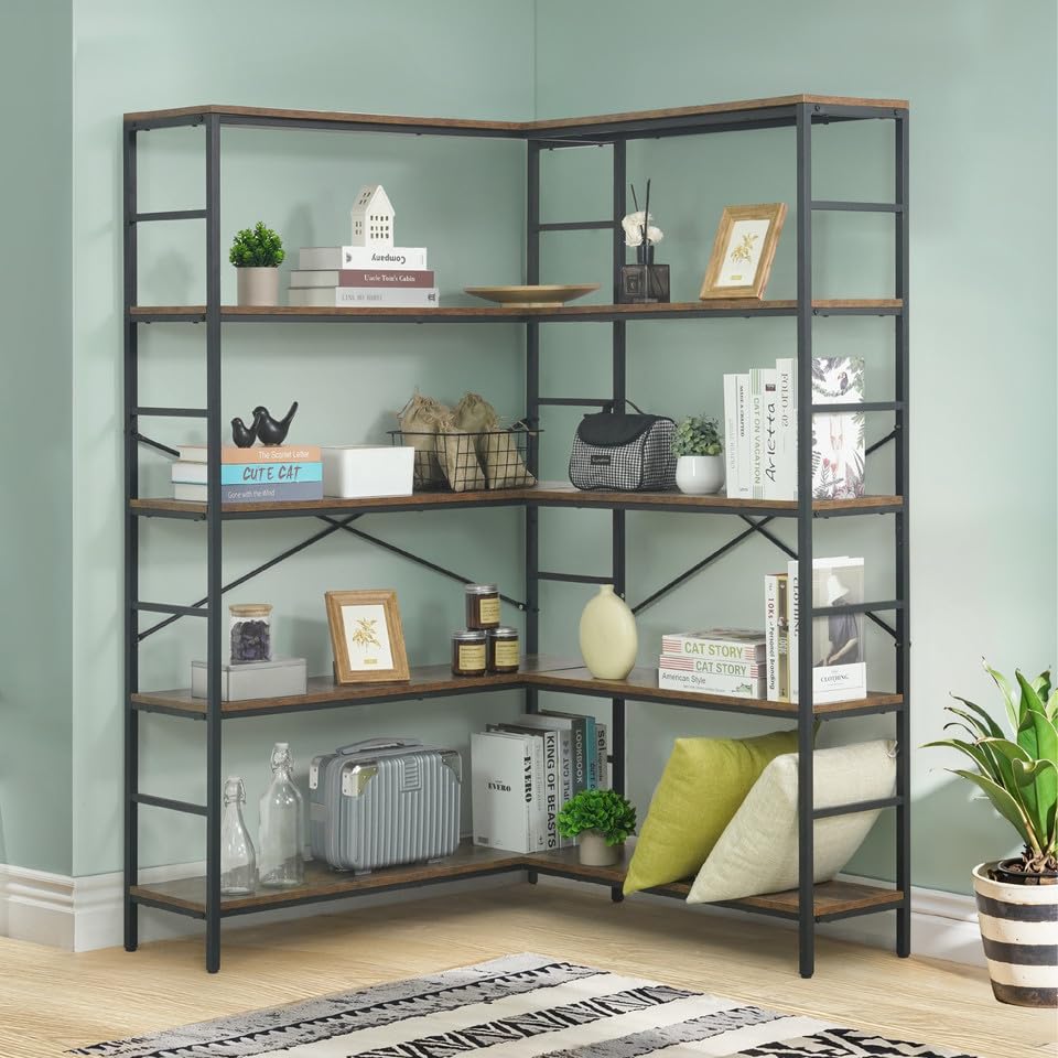 Amazon.com: CAPHAUS L-Shaped Bookshelf, 5 Tier Industrial Corner ...