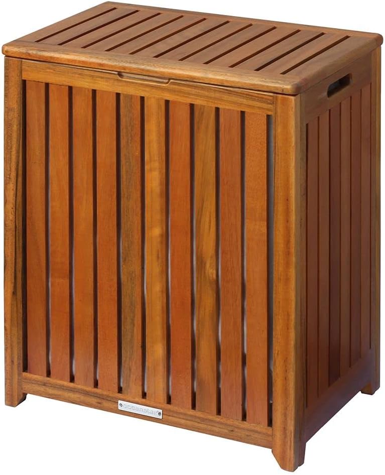 Amazon.com: EcoDecors H-004 Teak Solid Hamper, Brown : Home & Kitchen