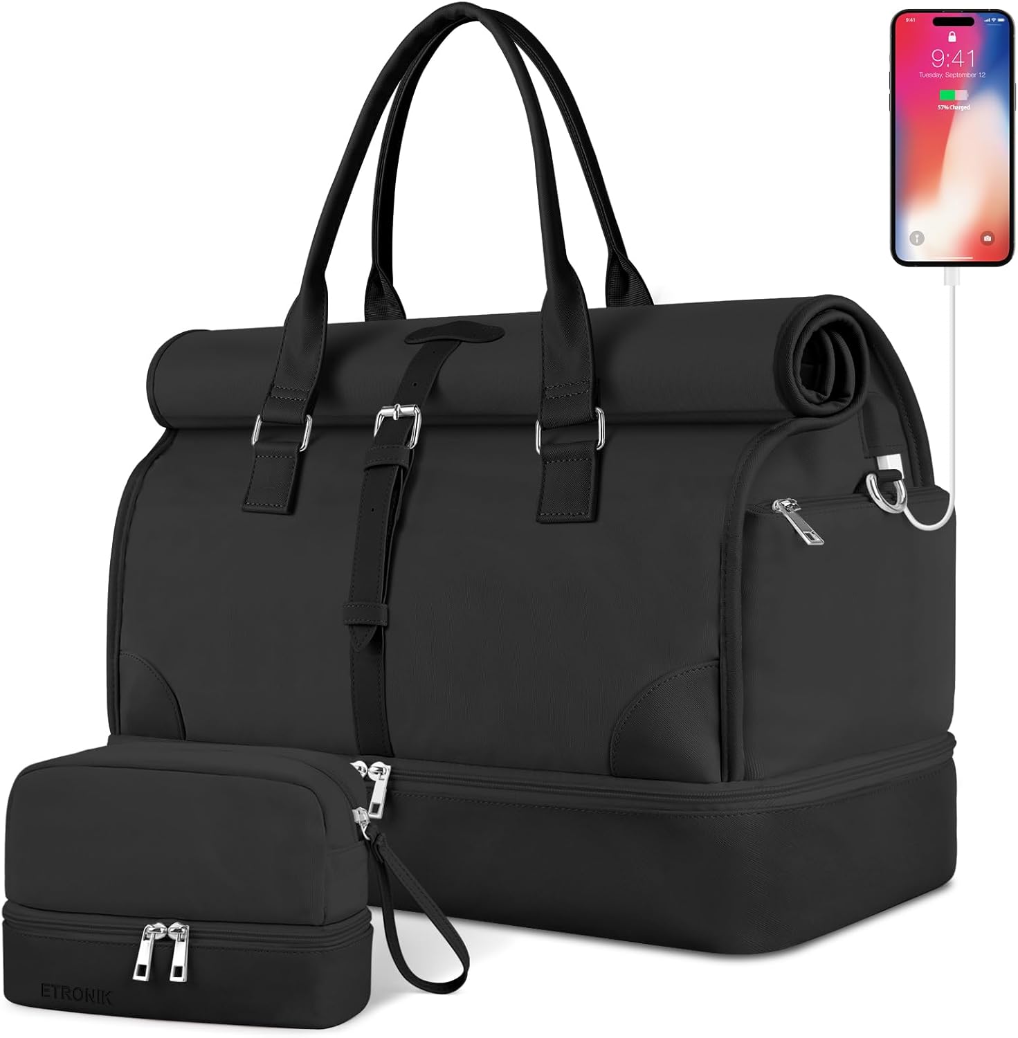 Amazon.com | ETRONIK Expandable Travel Duffle Bag for Women, Rolltop ...