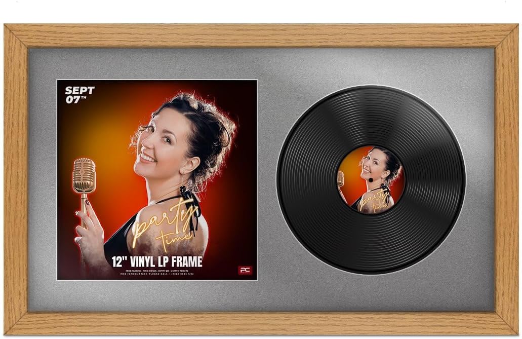 Procut Global 30x17" Oak Vinyl Record Frame for 12 Inch LP Cover & Disc ...