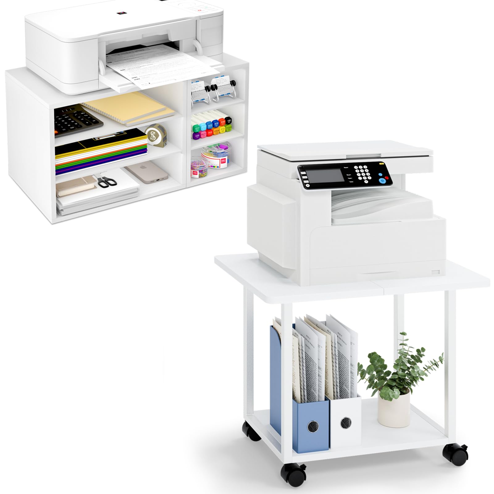 Amazon.com: MARTY White Printer Stand with Storage for Desk + Large ...