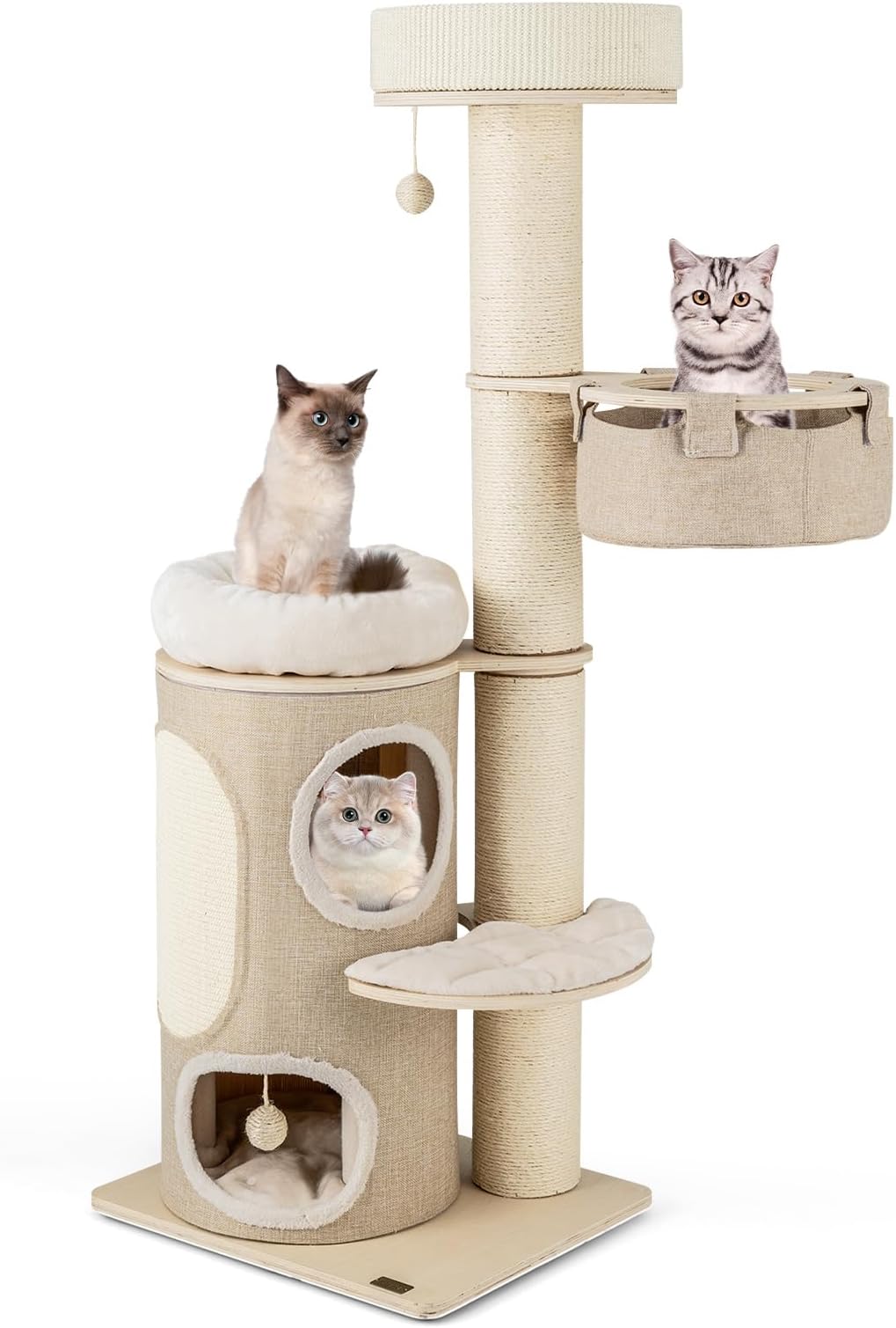 Amazon.com : PETSITE 61 inch Cat Tree Tower, Multi-Level Wooden Cat ...