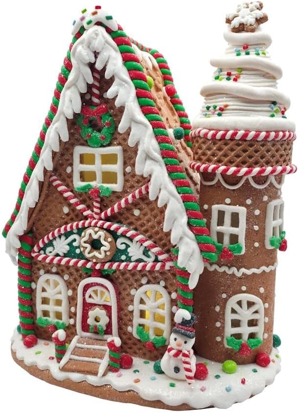 Amazon.com: RAZ Imports Lighted Gingerbread House Figurine, 12-Inch ...