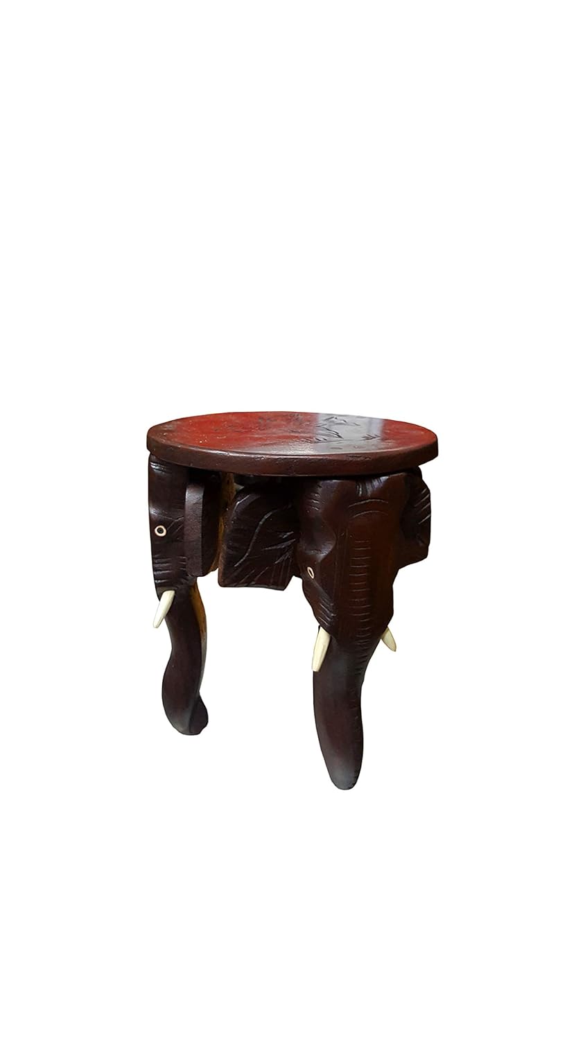 MDT India Wooden Elephant Head Legs Carved Peedam Stool Miniature Model ...