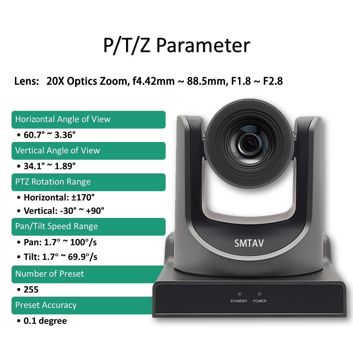 Snapklik.com : SMTAV NDI Streaming Camera 20X Optical + 16X Digital Zoom