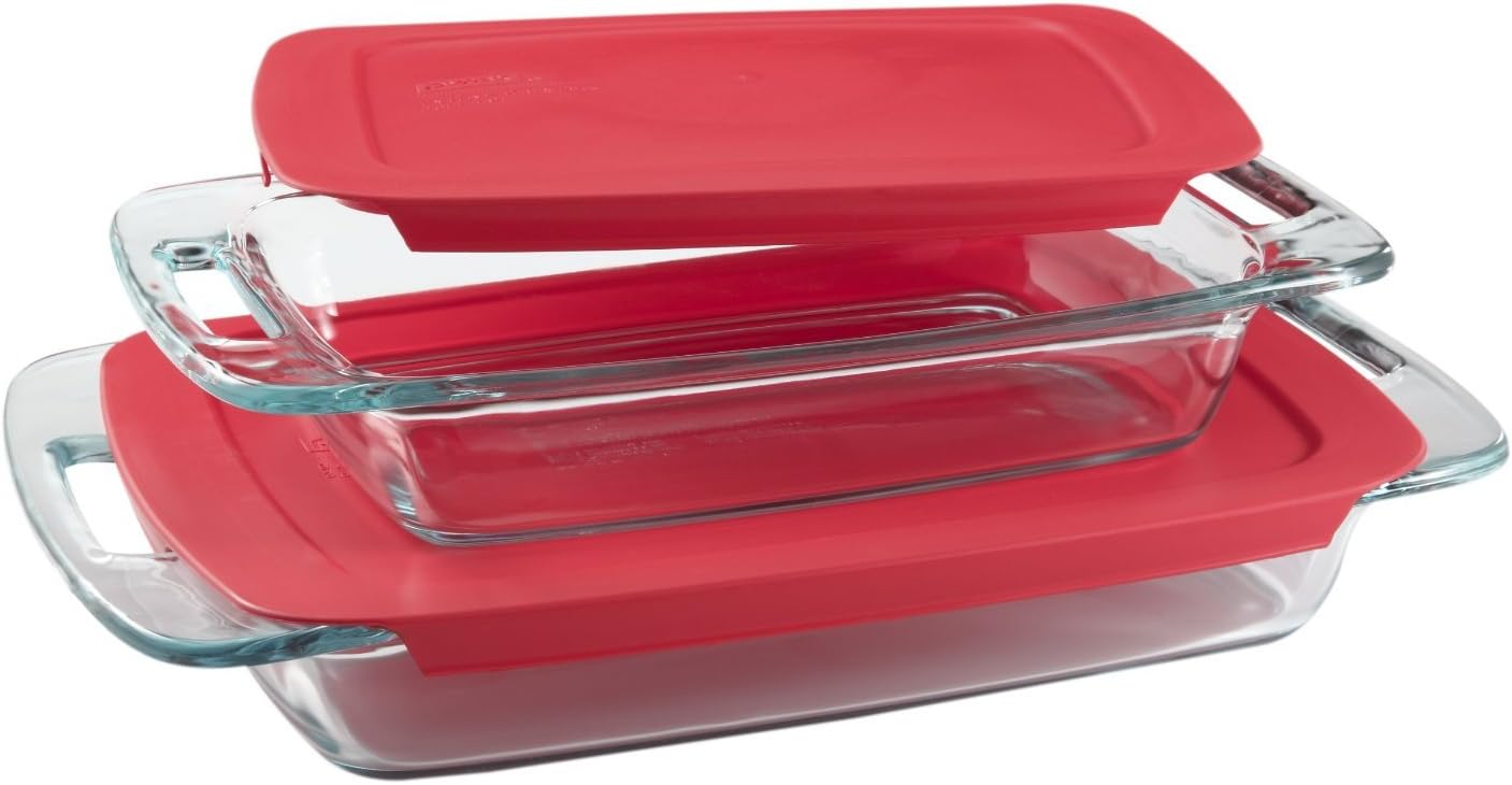 Amazon.com: Pyrex Easy Grab 4-Piece Glass Baking Dish Set with Lids, 3 ...