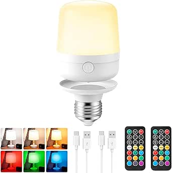 Amazon.com: Bombilla LED recargable con control remoto, 12 colores, bombilla E26 funciona con ...