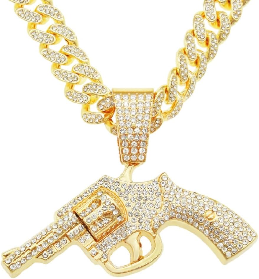 Fachoice Gun Pendant for Men Hip Hop Cuban Necklace, Sparkly Pistol ...