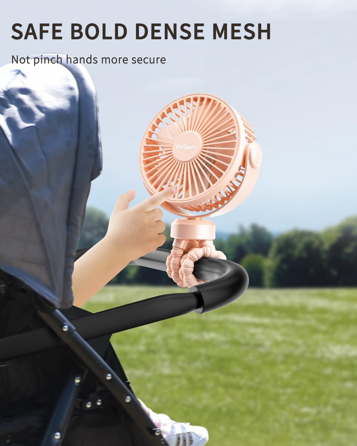 Snapklik.com : Portable Pink Baby Fan, Clip-On Stroller Fan, 4000mAh, 3 ...