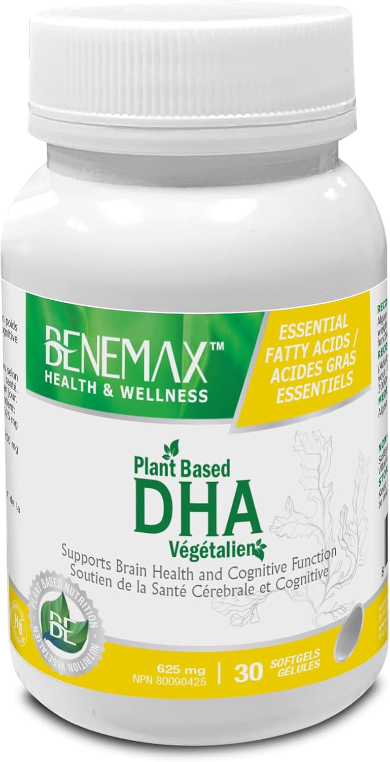Benemax Plant Based DHA 625mg | Algae Oil | Brain-Boosting Formula | Heart-Healthy Support | 30 ...