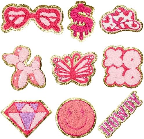 Amazon.com: 9PCS Self Adhesive Iron on Patches for Girls, Pink Preppy Chenille Decorative ...
