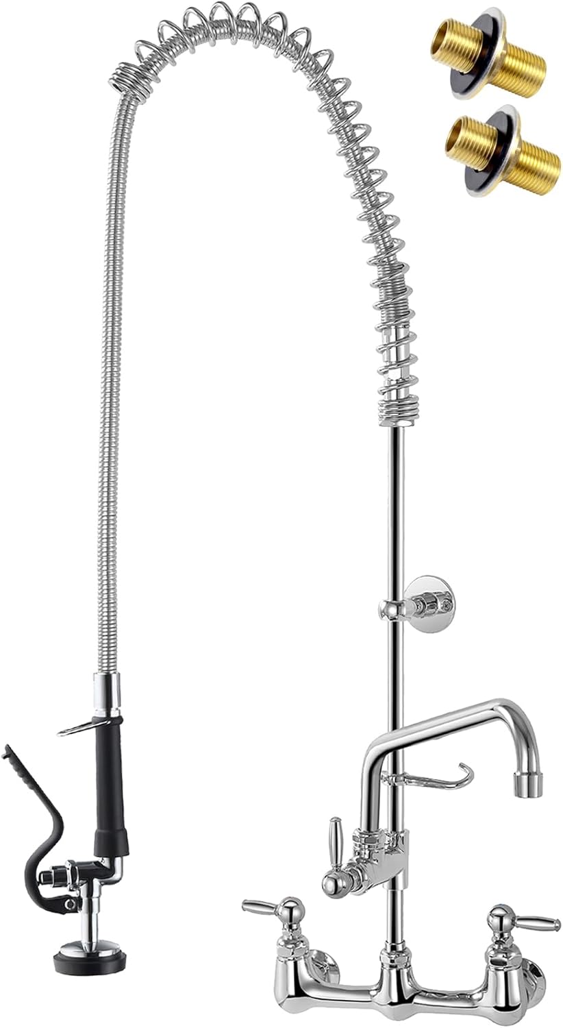 Commercial Faucet with Sprayer 8" Center Wall Mount Kitchen Sink Faucet ...