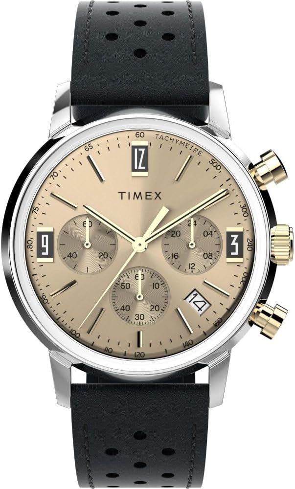 Timex Men's Marlin® Chronograph Tachymeter 40mm Black Leather Strap ...