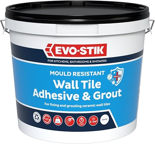 EVO-STIK Mould Resistant Wall Tile Adhesive & Grout White - 2.5L - 2-in ...