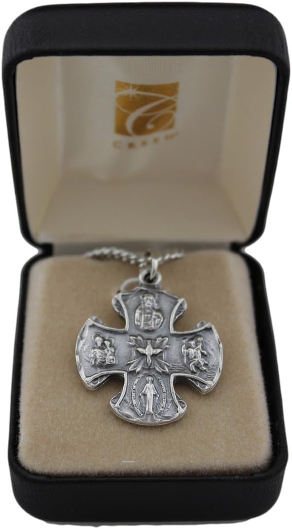 Amazon.com: 1 1/4-inch Four 4 way Cross in Oxidized Silver on a 24-inch ...