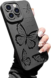 Amazon.com: LAPOPNUT Black Case for iPhone 13 Pro Max,Women Girls Cute Butterfly Pattern Design ...