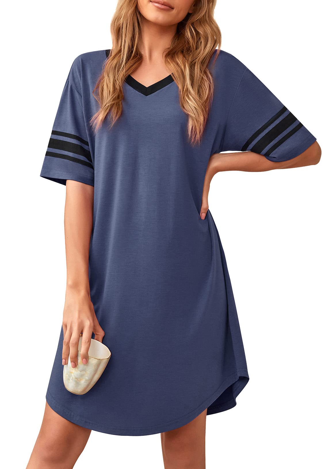 Snapklik.com : WEACZZY Nightgowns For Women Comfy Sleep Shirt V Neck ...