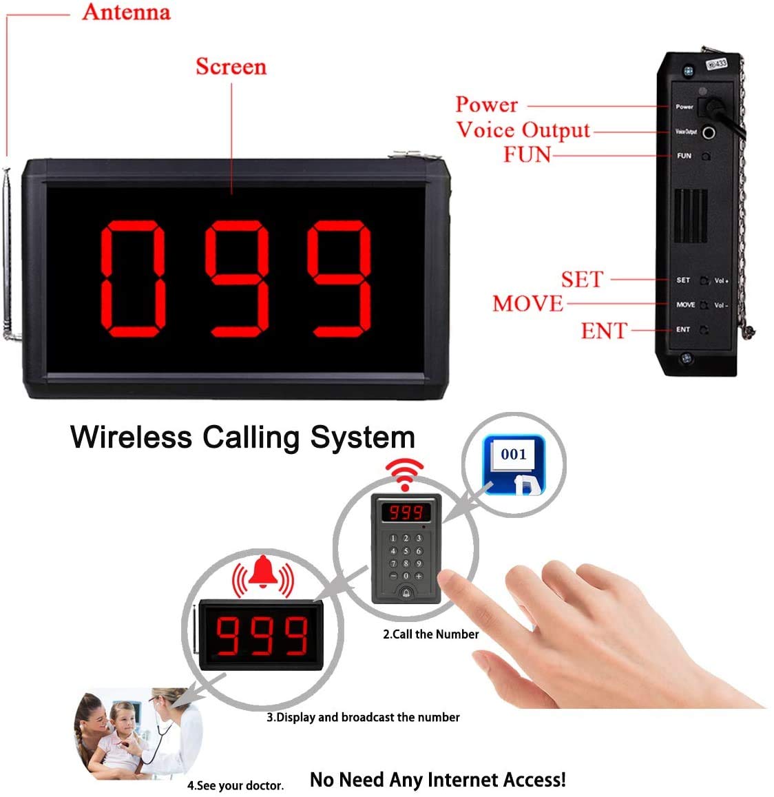Buy Wireless Calling System Take Number Display System Restaurant Pager ...
