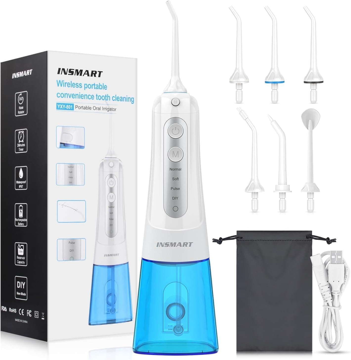Cordless Water Dental Flosser Teeth Cleaner, INSMART Professional 300ML ...