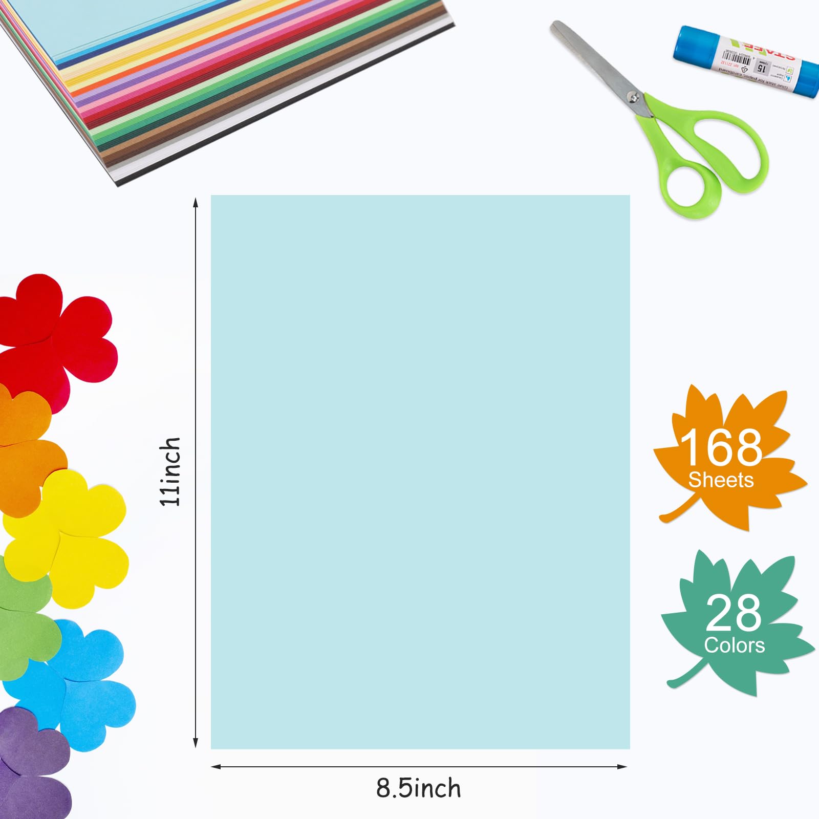 Snapklik.com : 168 Sheets Colored Paper 28 Colors, 85x11 Construction ...