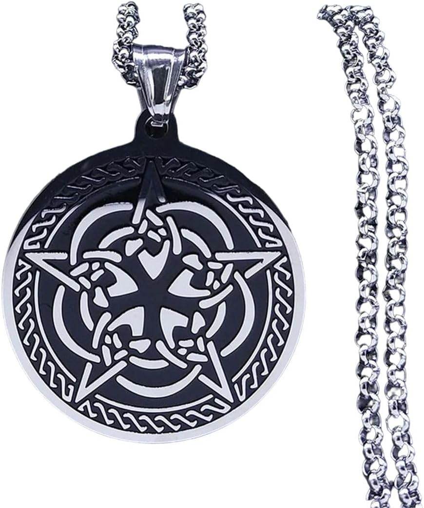 KIOLOEAW Witch Knot Pentacle Chain Necklace Stainless Steel Magic Pagan ...