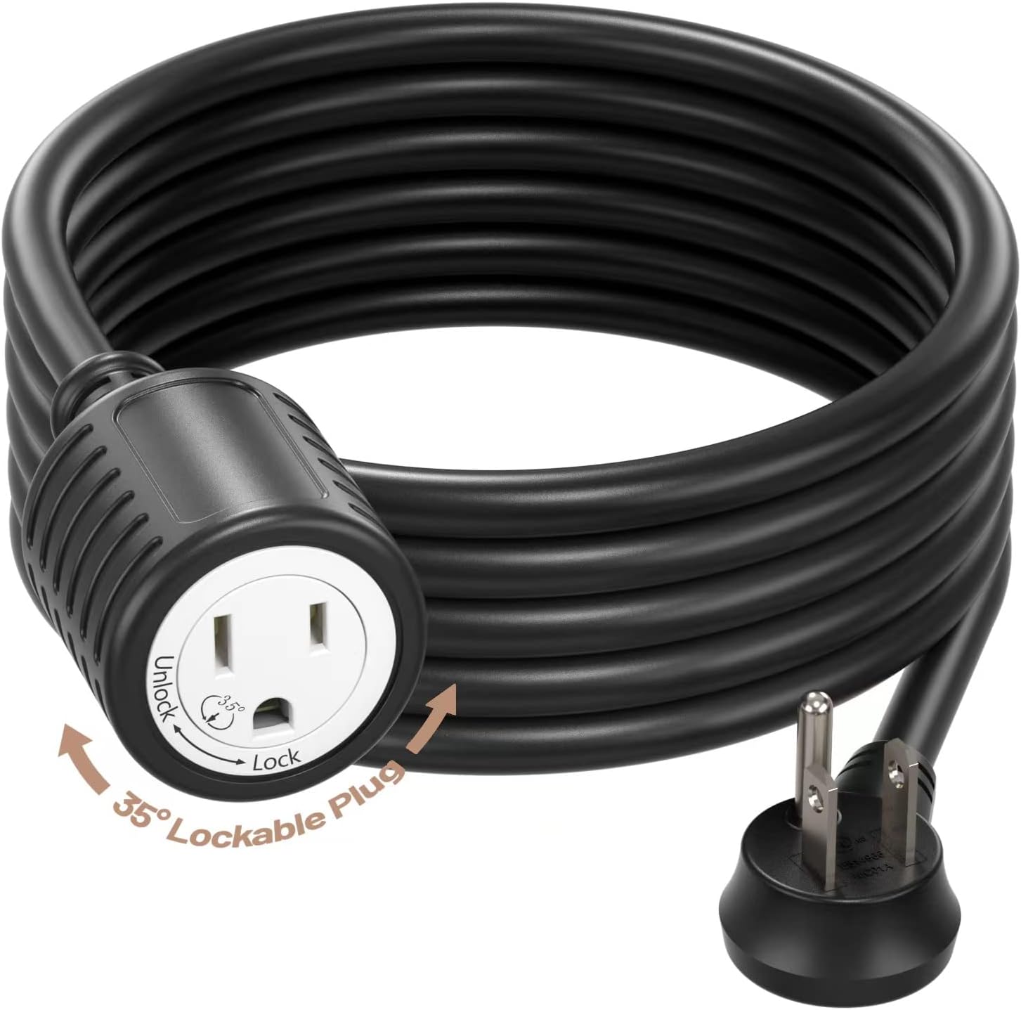 Amazon.com: 10FT Lockable Extension Cord, 35° Lockable Plug, 3 Prong ...