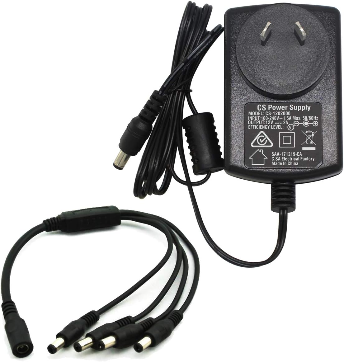 AC to DC 12V 2A Power Supply Adapter with 4 Way Splitter Cable for CCTV ...