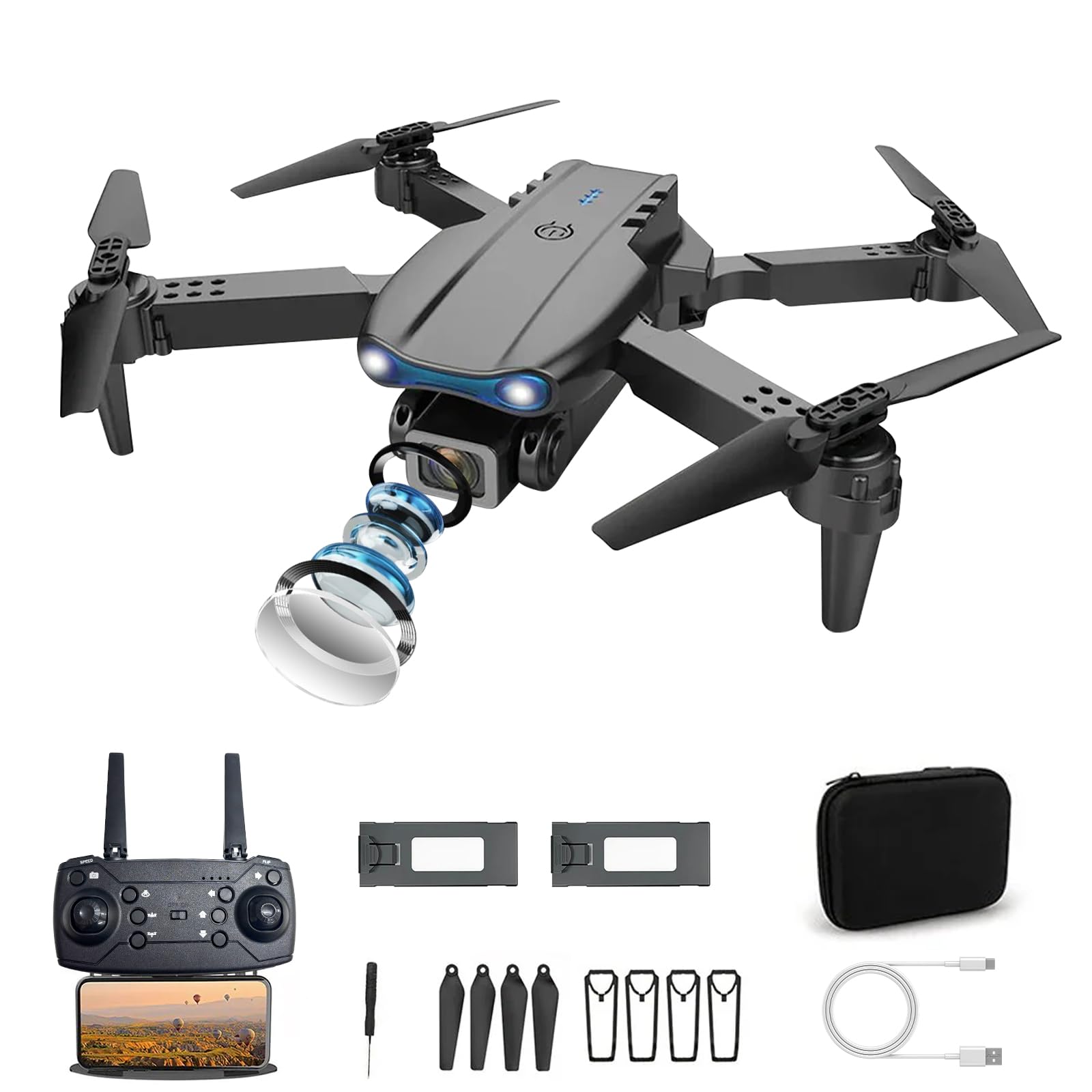 Amazon.com: Foldable Drone for Beginners with 1080P Dual Cameras, One ...