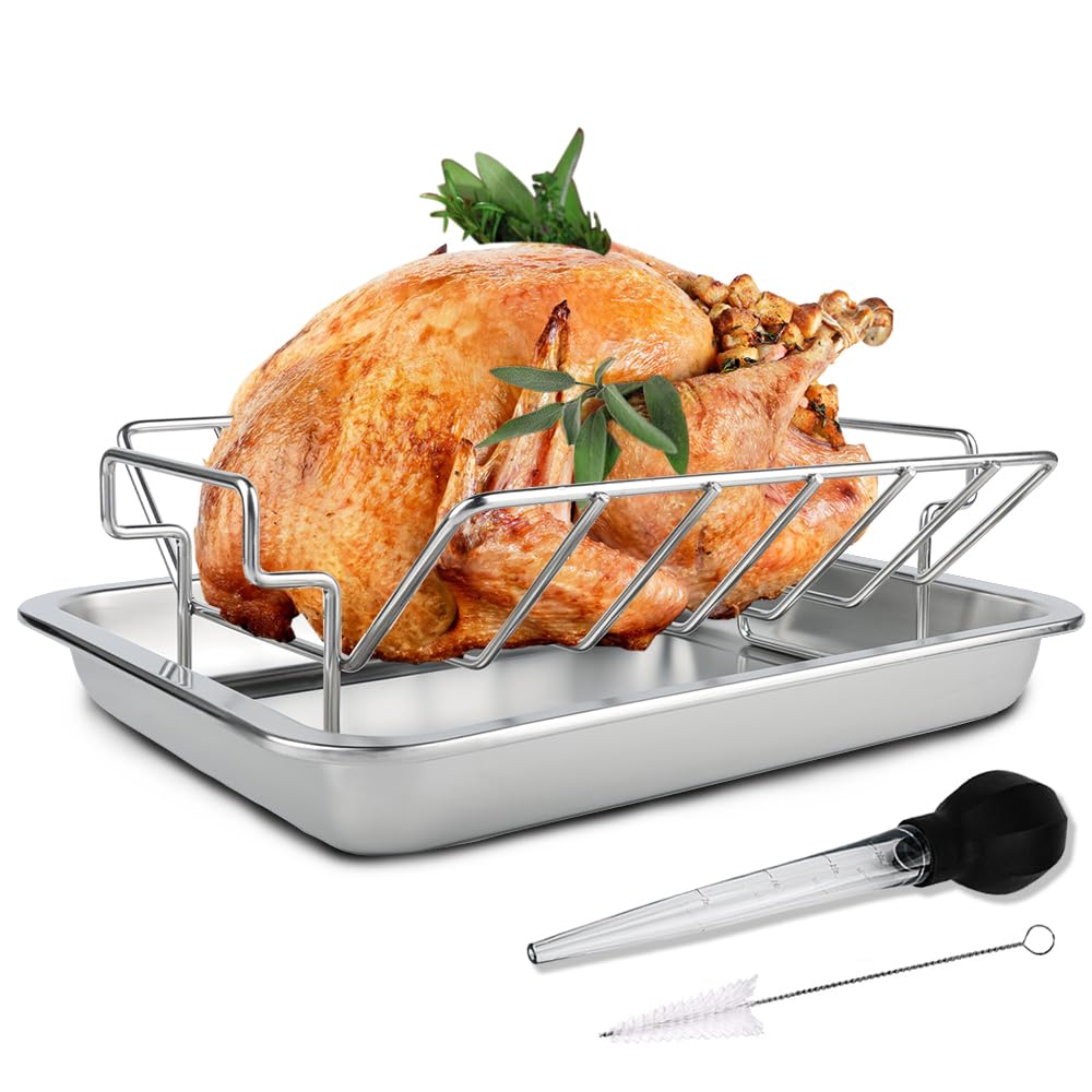 Amazon.com: DOLAMOTY Stainless Steel Turkey Roaster Roasting Rack with ...