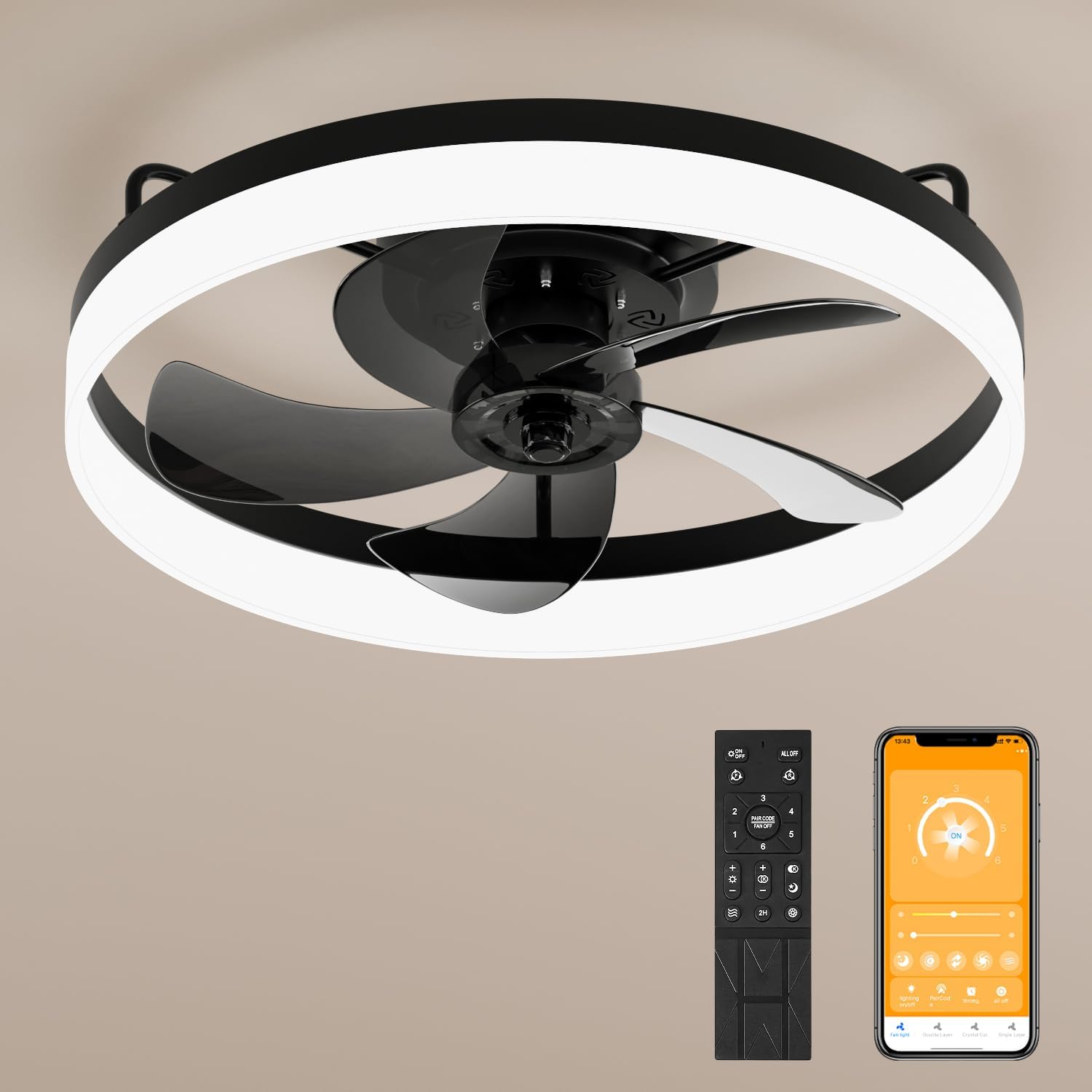 APPOLYN Ceiling Fans with Lights, 19.7" Flush Mount Ceiling Fan with ...
