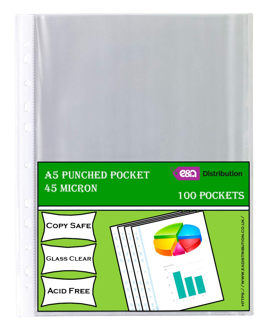 A5 Clear 100 Punched Pockets Strong Poly Plastic Sleeve Wallets 45 ...