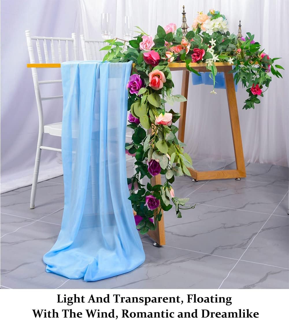 Camino de mesa de gasa de 29 x 120 pulgadas, camino de mesa transparente azul cielo, camino ...