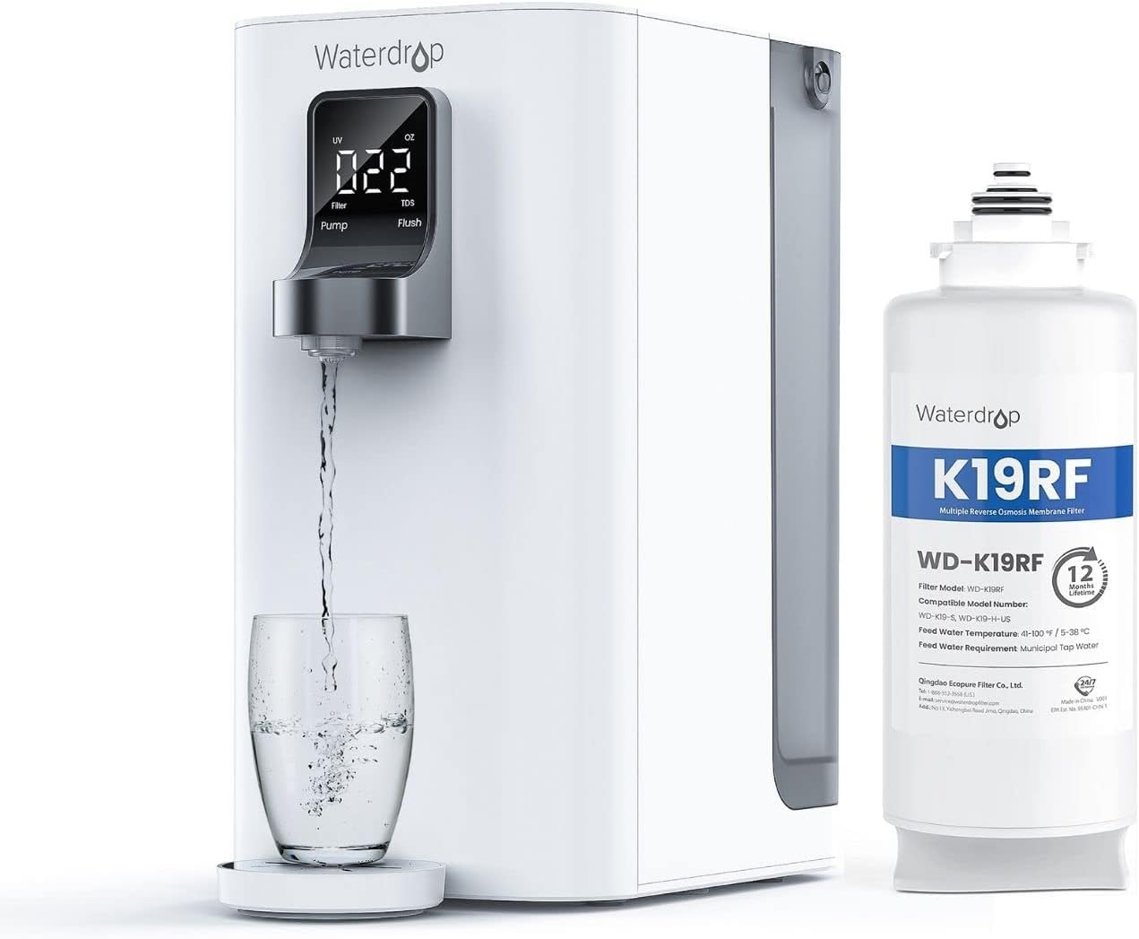 Waterdrop WD-K19-S Countertop Reverse Osmosis System with WD-K19RF ...