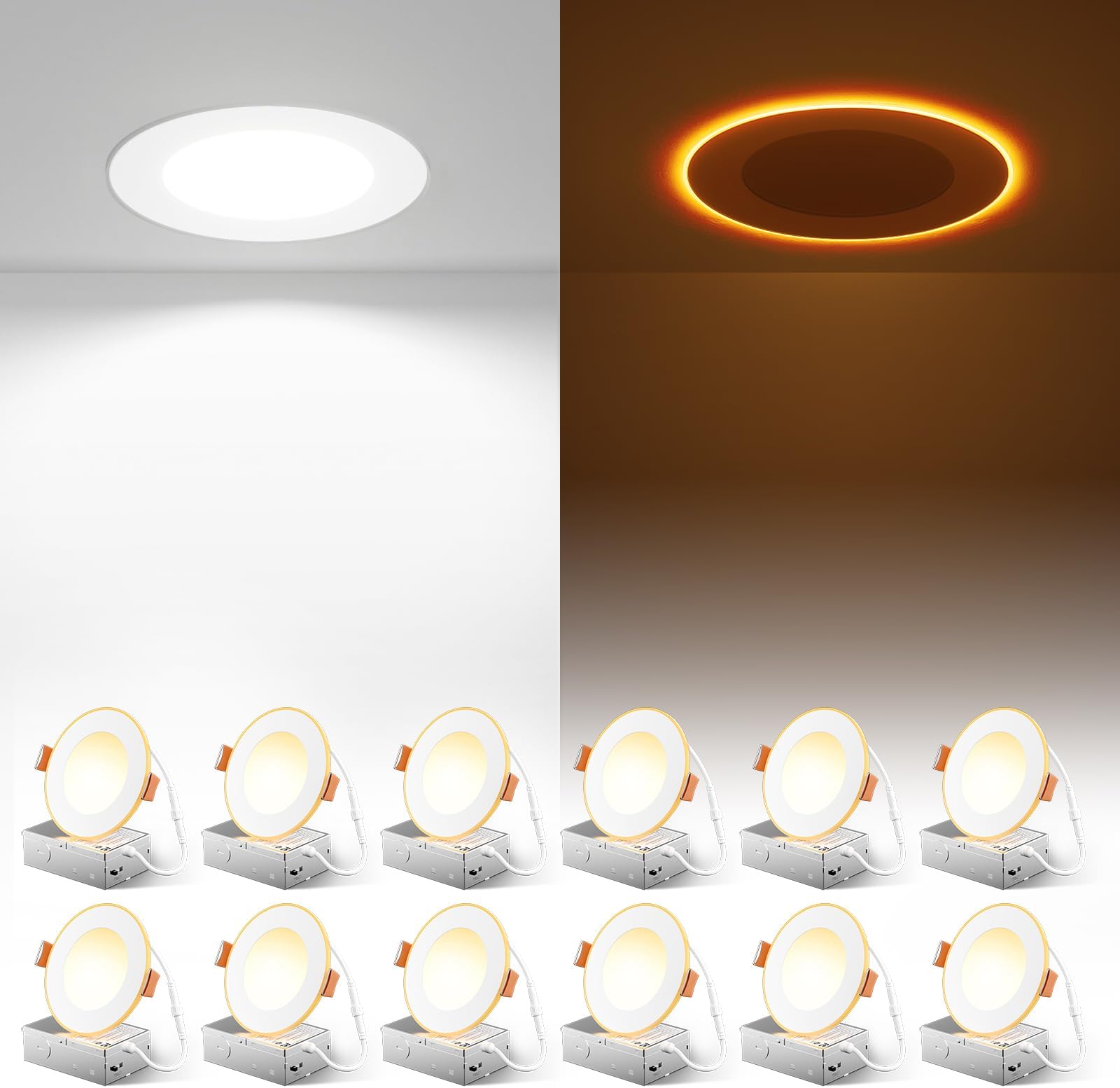 CLOUDY BAY [12 Pack] 4 Inch 5CCT LED Recessed Ceiling Light with Night ...