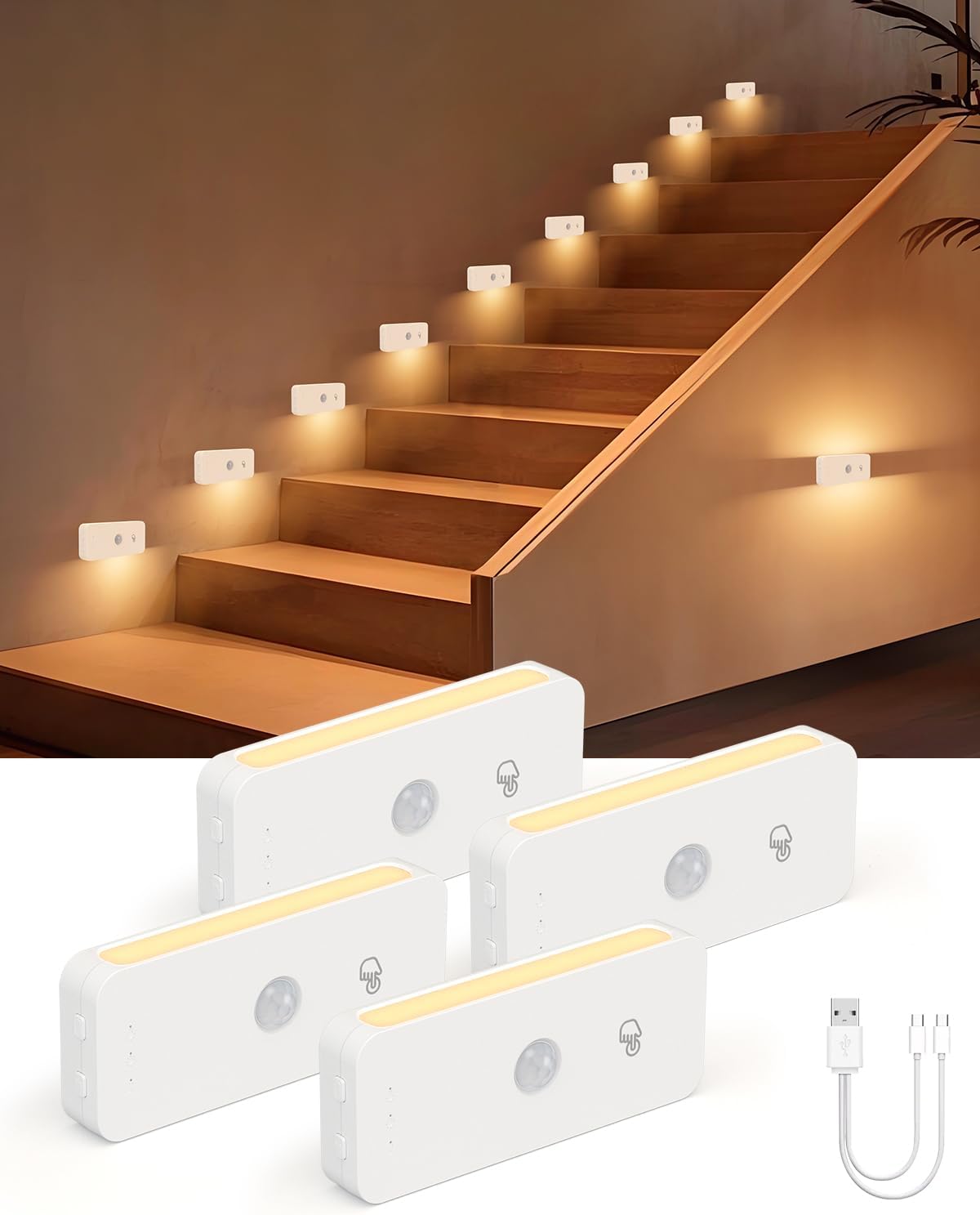 Yiliaw Motion Sensor Night Lights Indoor - Rechargeable Stick-On Stair ...