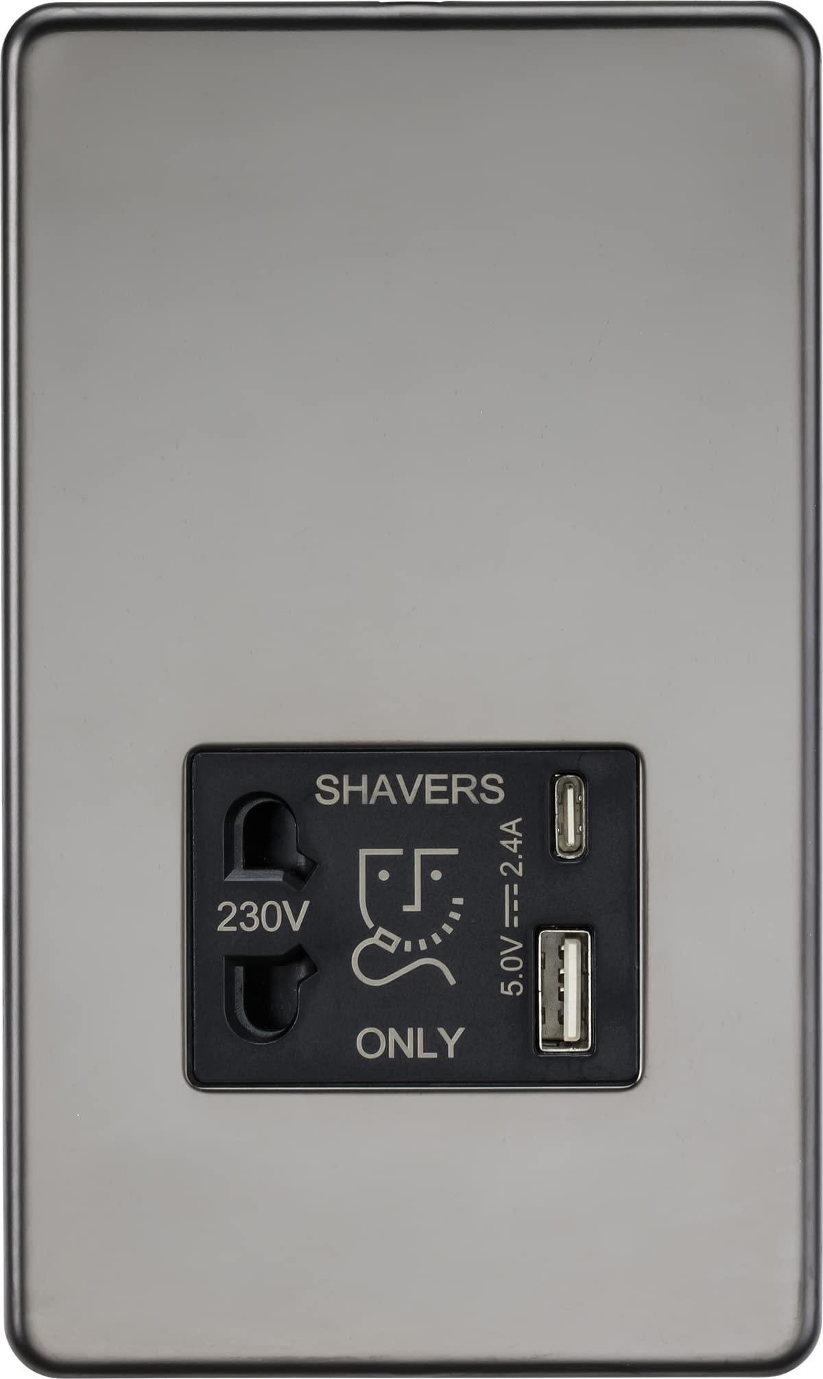 Knightsbridge Screwless Shaver Socket with Dual USB A+C (5V DC 2.4A ...