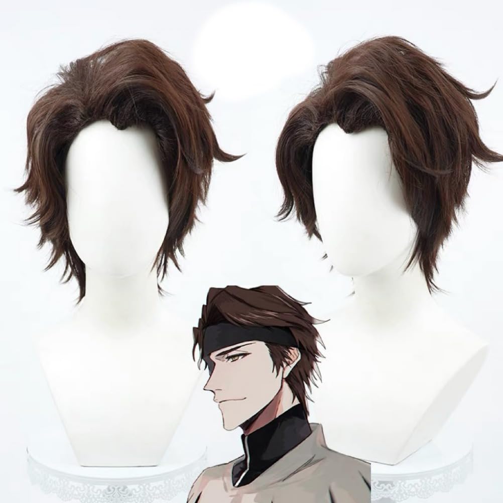 Amazon.com: Aizen Sosuke Cosplay Wig Brown White Synthetic Short Hair ...