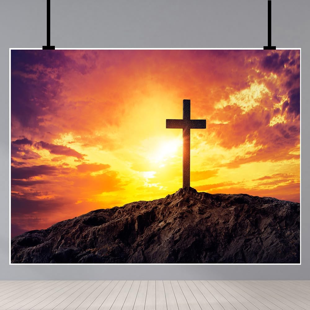 Amazon.com : Jesus Christ Cross Backdrops Mountain Sunset Sepulcher ...