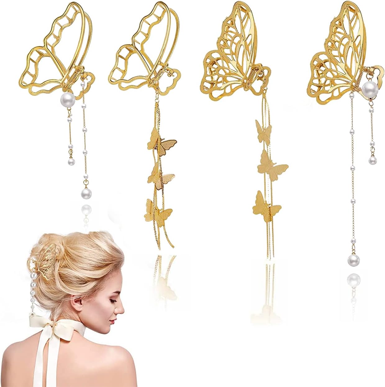 Amazon.com : 4 Pcs Bow Hair Clips Elegant Hair Claw Butterfly Hair ...