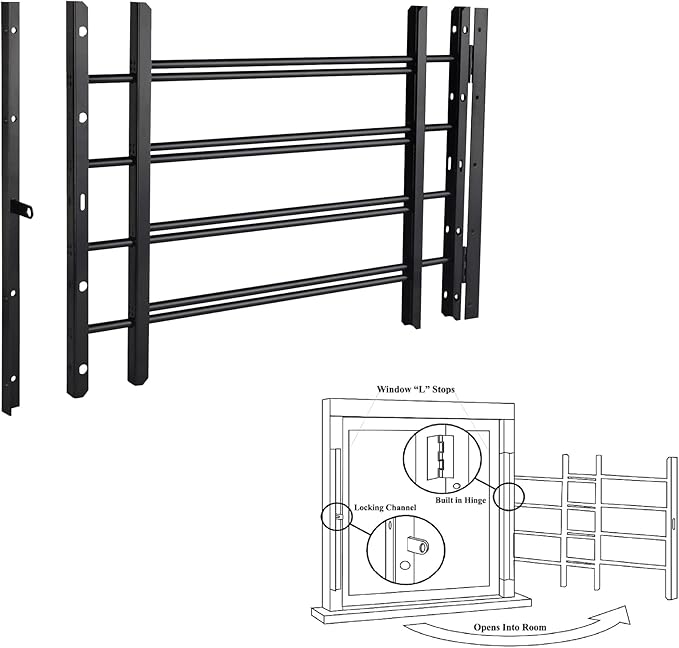 Grisham PP SPAG Window Security Bars with Quick-Release Egress, (Black ...