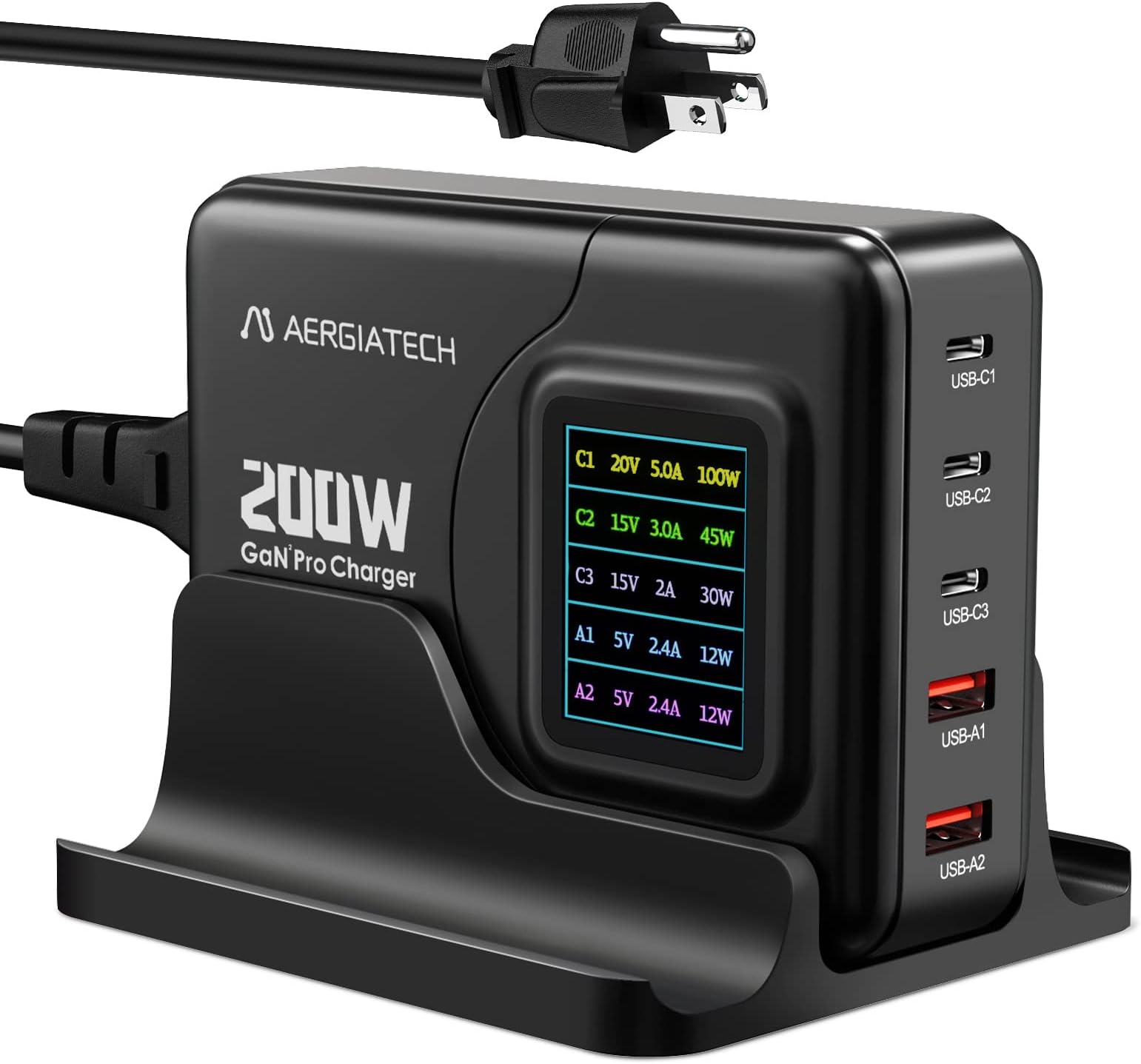 Amazon.com: 200W USB C Charger, Aergiatech Desktop 5-Port PD 100W Type ...