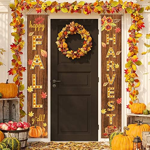Amazon.com : 2 Pcs Thanksgiving Porch Sign Banner Fall Harvest Banner ...