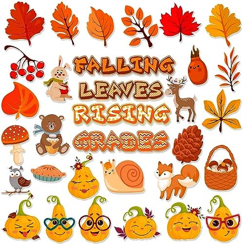 Amazon.com: 60pcs Fall Cutouts Bulletin Board Decorations Thanksgiving ...
