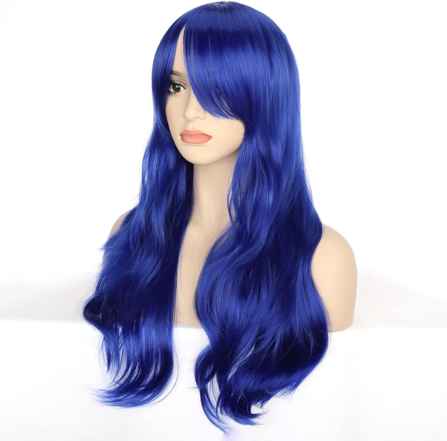 Colorfulpanda 28inch 70cm Long Blue Wavy Curly Full Wavy Hair Wig Anime ...
