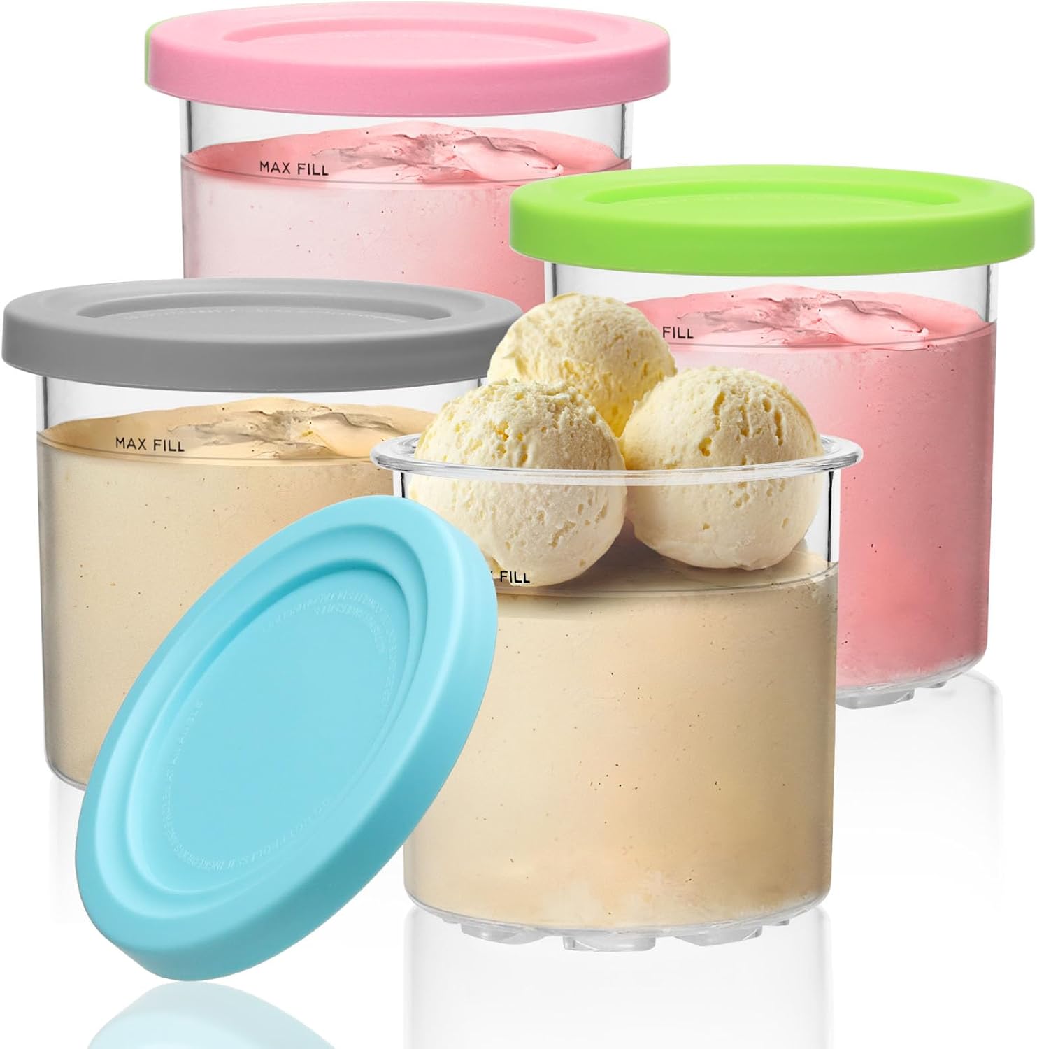 Amazon.com: SEVEMIL Ice Cream Pints Containers, 16oz Cups Replacement ...