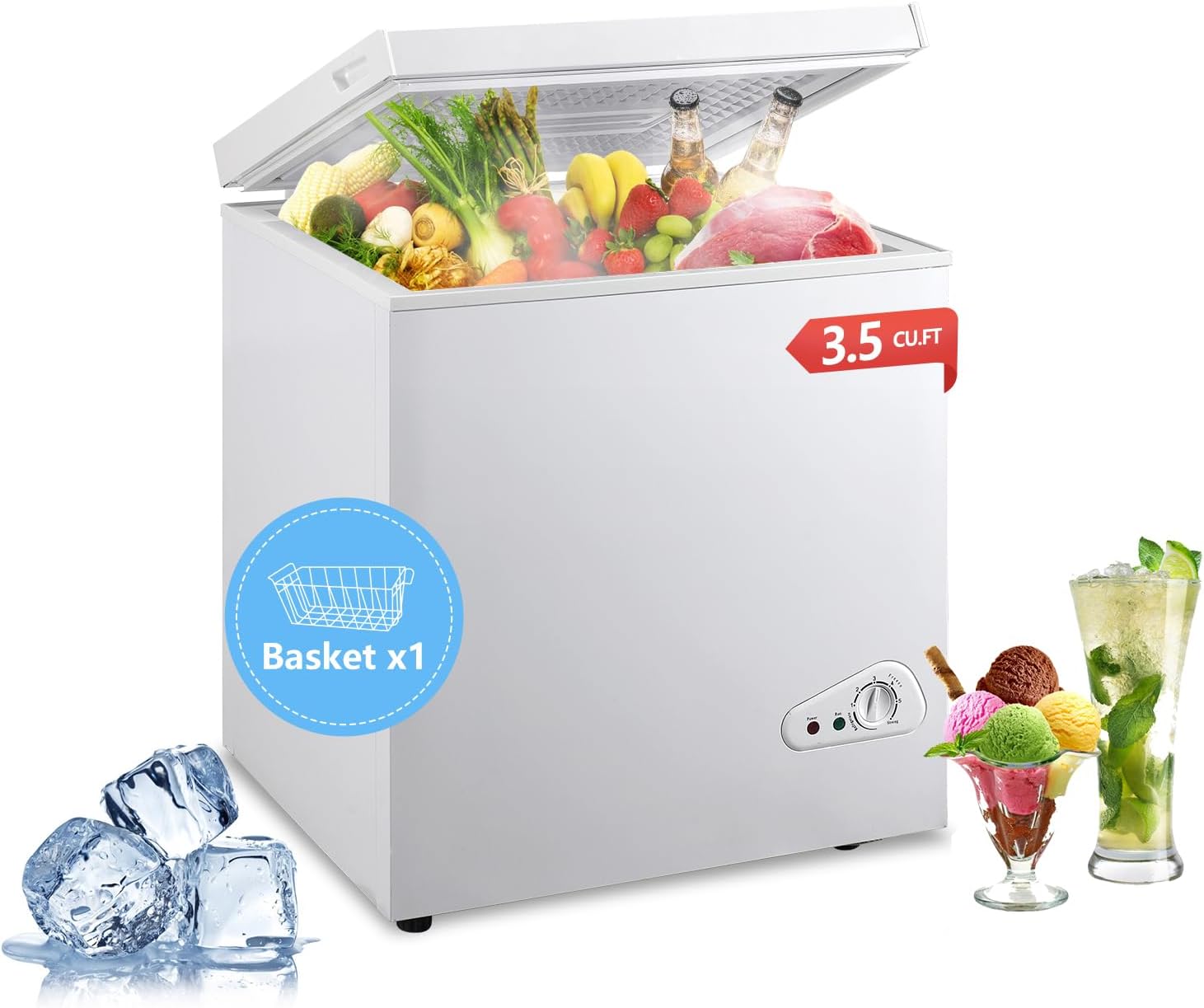Amazon.com: EUASOO 3.5 Cu.Ft Deep Compact Freezer, Chest Freezer with a ...