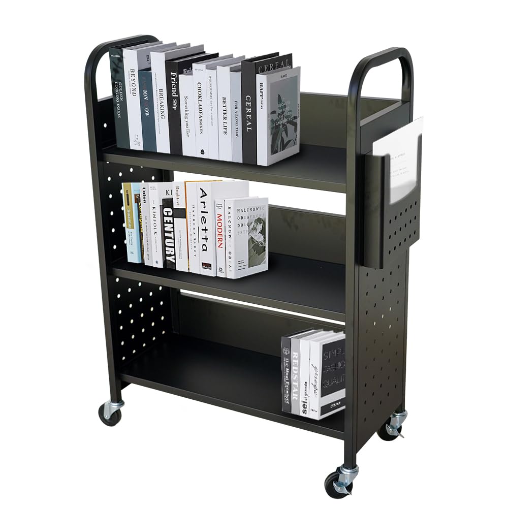 Amazon.com: Yeeoy Rolling Book Cart, 300lbs Library Book Cart, 3 Tier ...