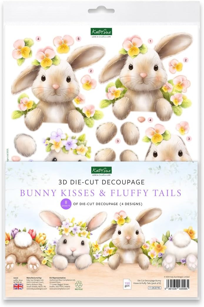 Amazon.com: Katy Sue Die Cut Decoupage – Bunny Kisses & Fluffy Tails ...